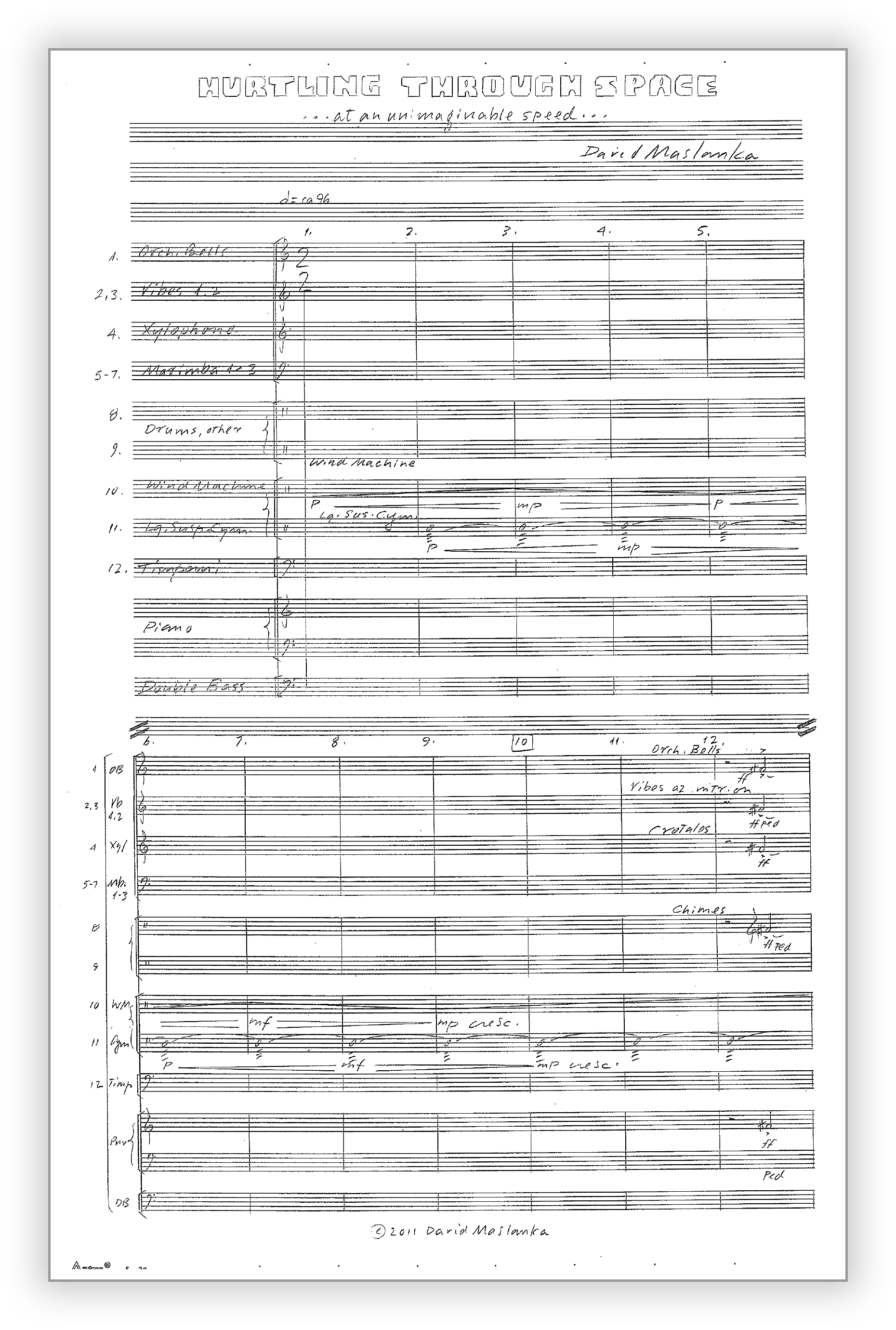 Hurtling Through Space [Perc Ens] – Scores - Maslanka Press