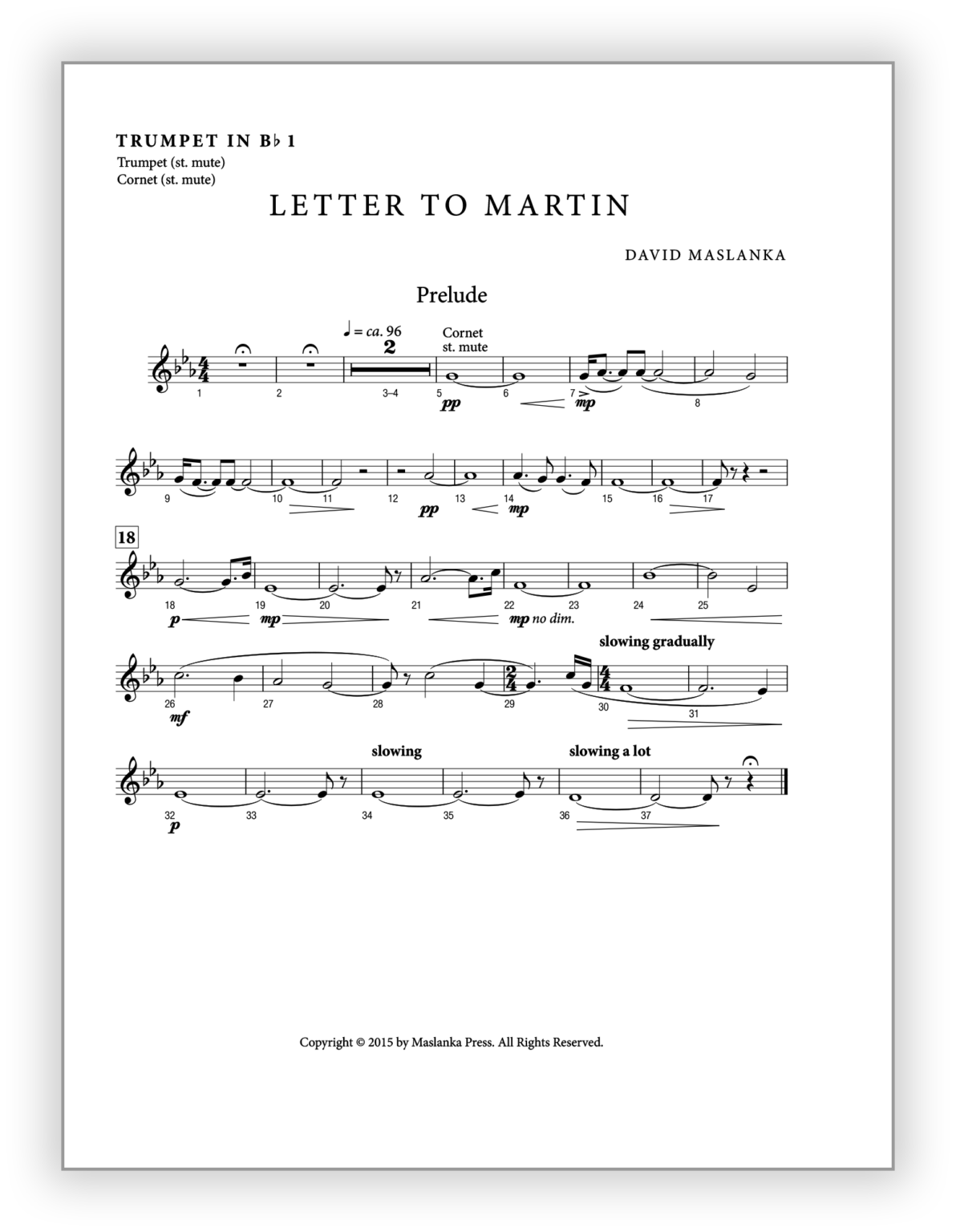 Letter to Martin [Narr-Br 4tet-Pno] – Parts - Maslanka Press